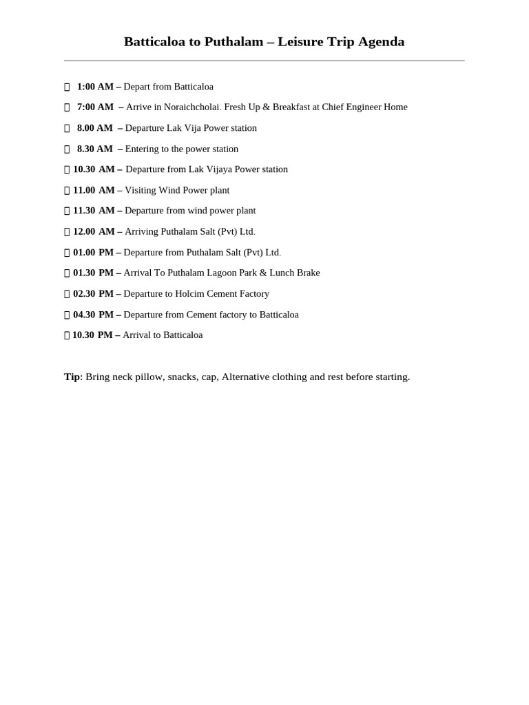 Trip Agenda 2025 | PDF