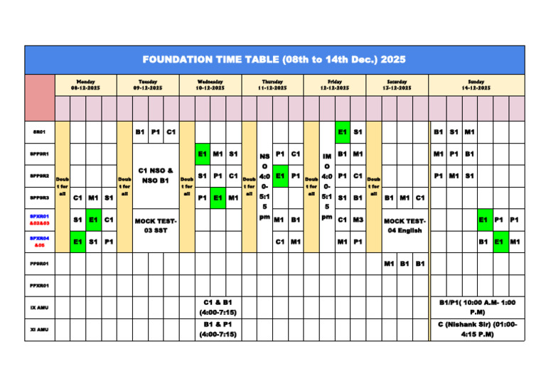 Foundation Time Table Dec 2025 | PDF