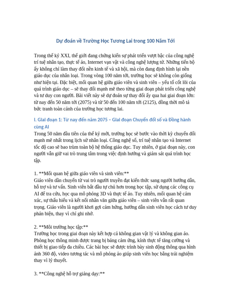 Du Doan Truong Hoc Tuong Lai 100 Nam Toi (1) | PDF