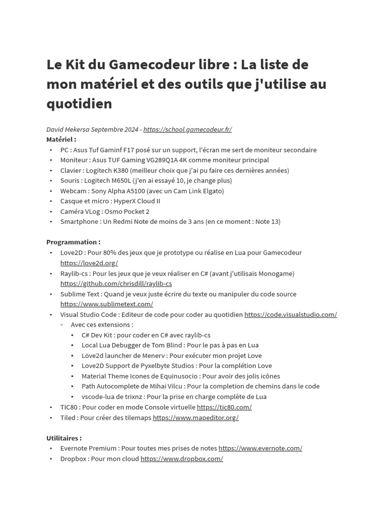 Matériel et outils du Gamecodeur | PDF | Informatique | Logiciel