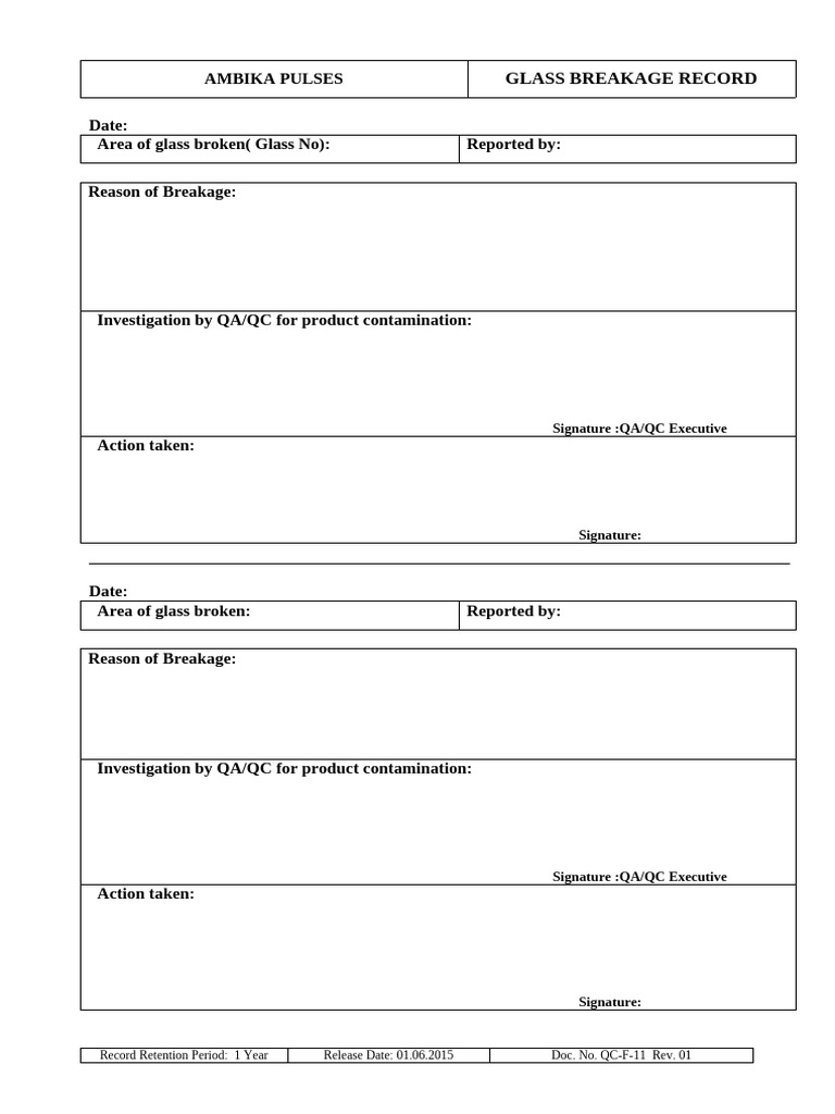 Glass Breakage Record | PDF
