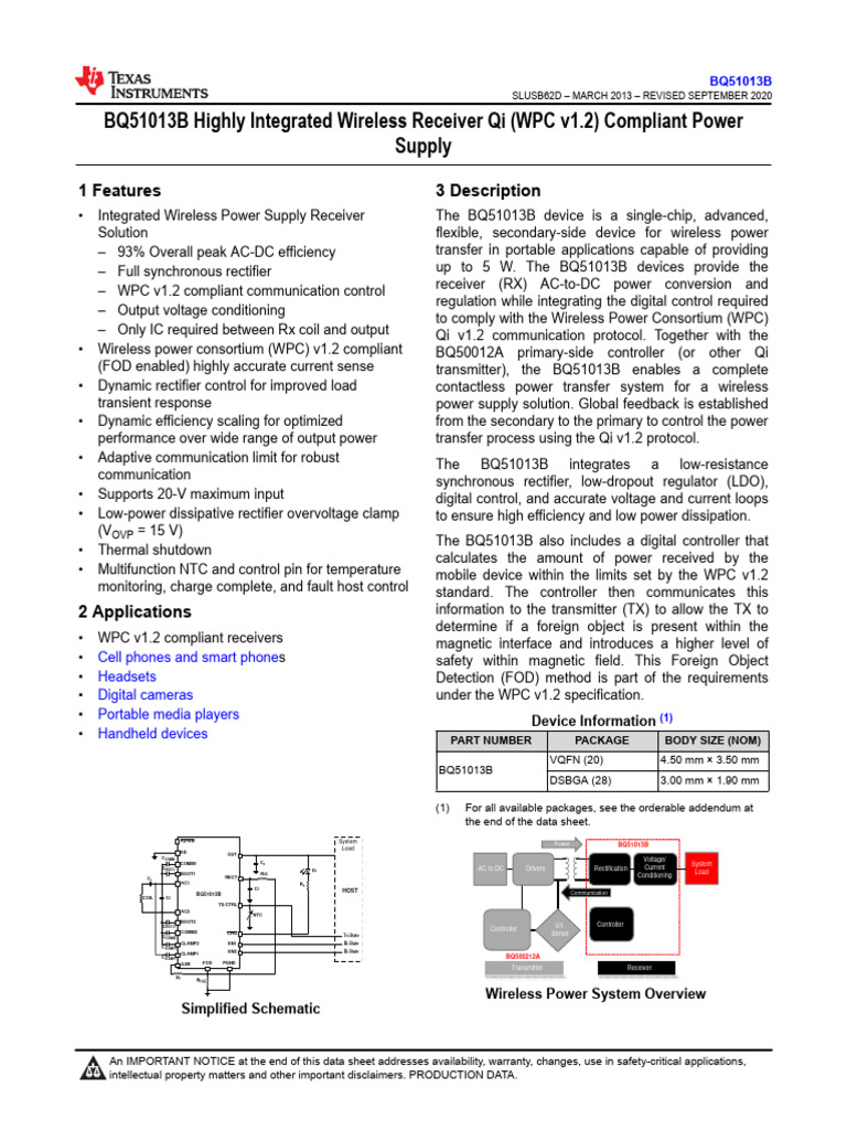 BQ51013B Wireless Power Receiver IC | PDF | Electrostatic Discharge ...
