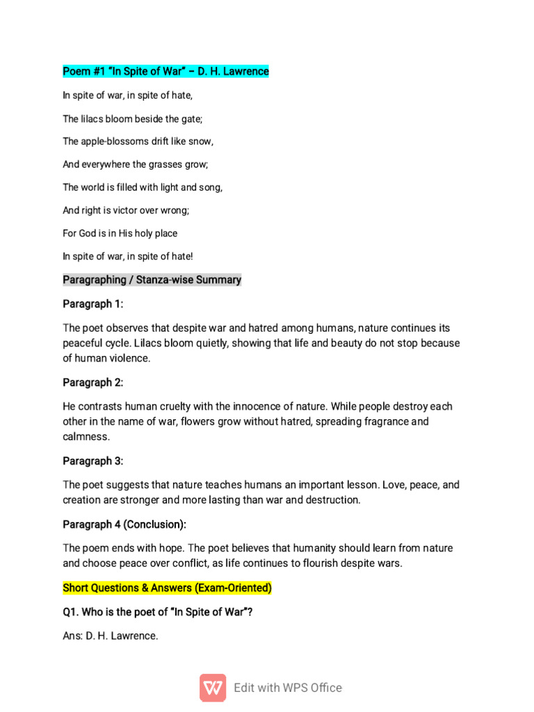 Analysis of Classic Poems: Themes & Devices | PDF | Poetry