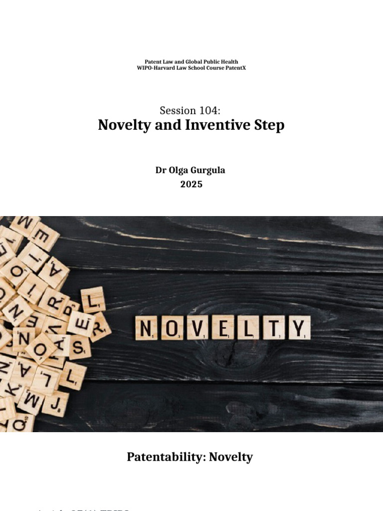 Session 104 - Novelty and Inventive Step - 2025 | PDF | Prior Art ...