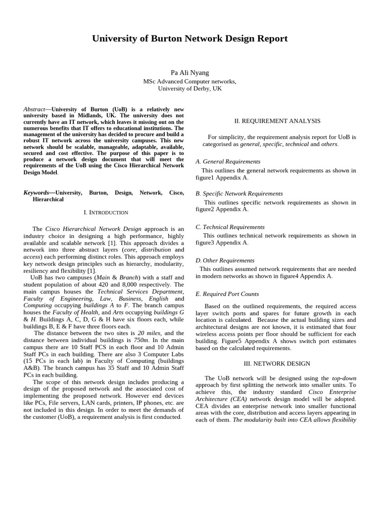 UoB Network Design Using Cisco Model | PDF | Computer Network | Network ...