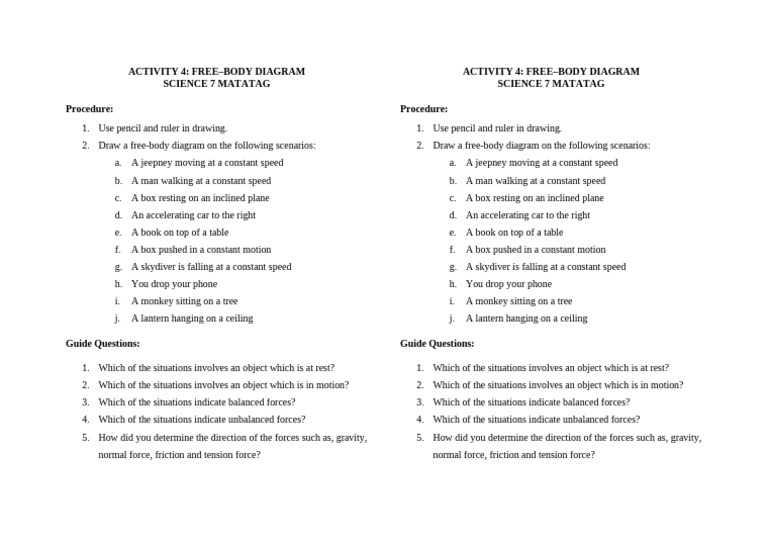 ACTIVITY FREEBODY DIAGRAM Q3 ACTIVITY FREEBODY DIAGRAM Q3 | PDF | Force ...