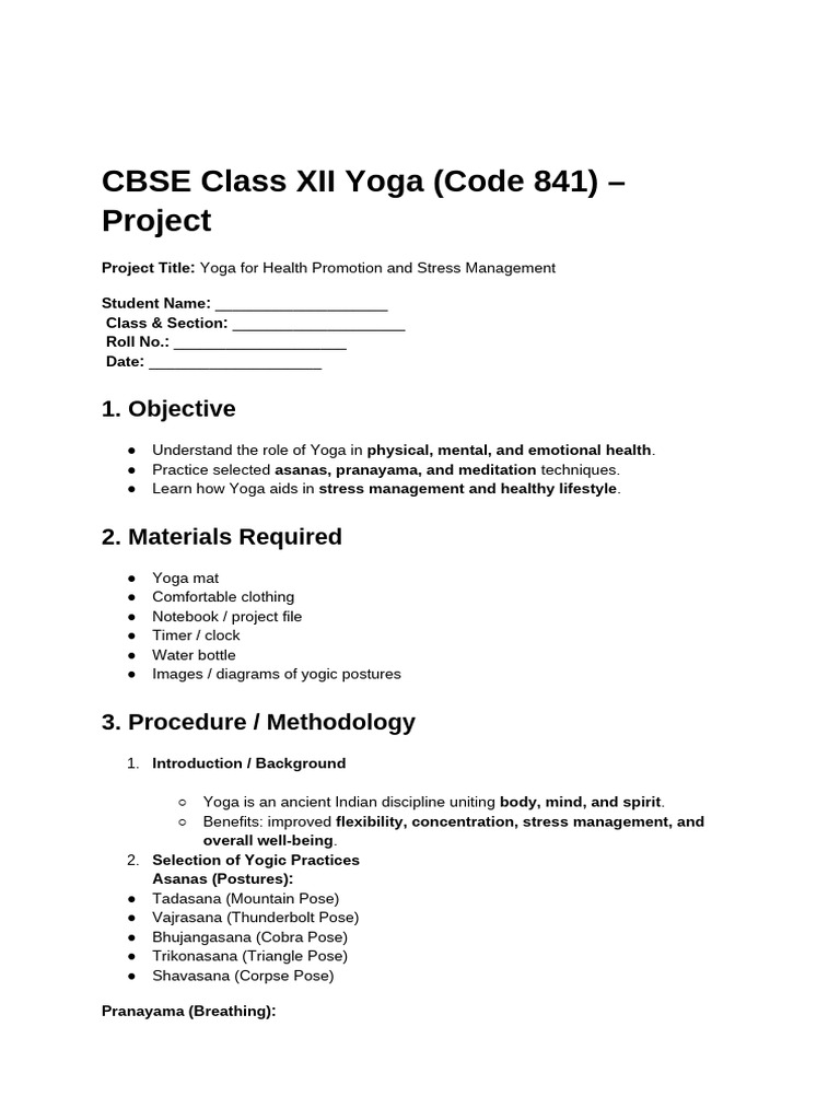 Yoga for Health and Stress Relief Project | PDF | Asana | Yoga