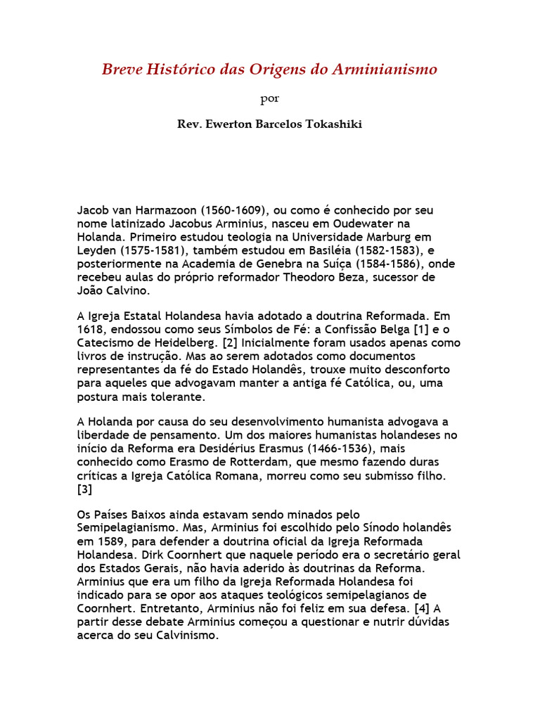 Breve-Historico-das-Origens-do-Arminianismo | PDF | Arminianismo | Teologia