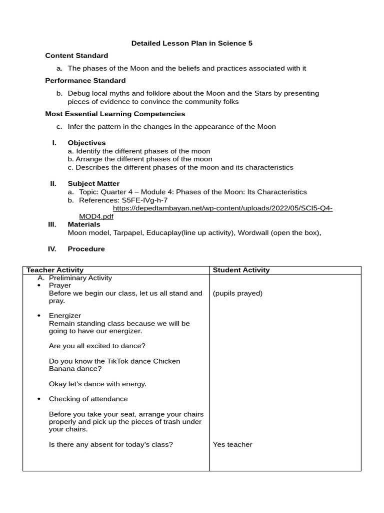 Phases of the Moon Lesson Plan | PDF | Moon | Observational Astronomy