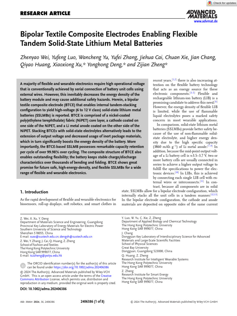 Advanced Materials - 2024 - Wei - Bipolar Textile Composite Electrodes ...