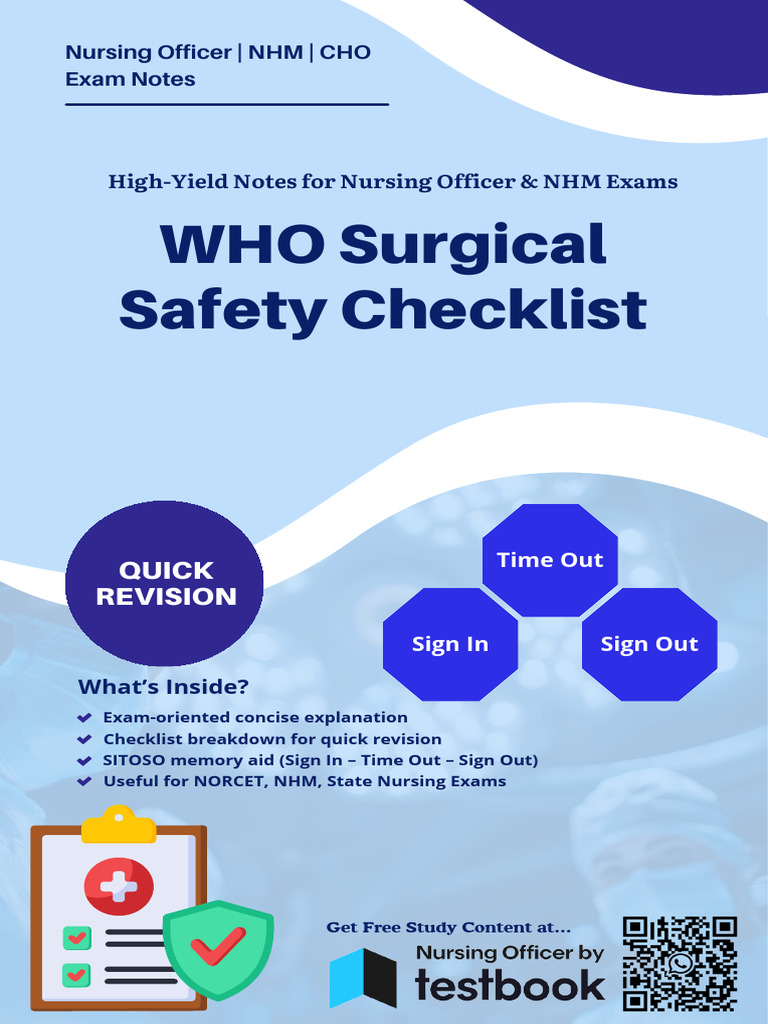 WHO Surgical Safety Checklist by Testbook | PDF | Surgery | Anesthesia