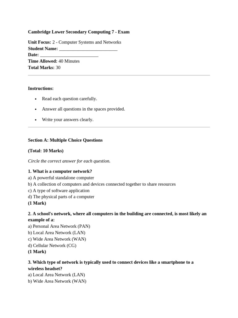 Cambridge Computing 7 Exam: Networks & Systems | PDF | Computer Network ...