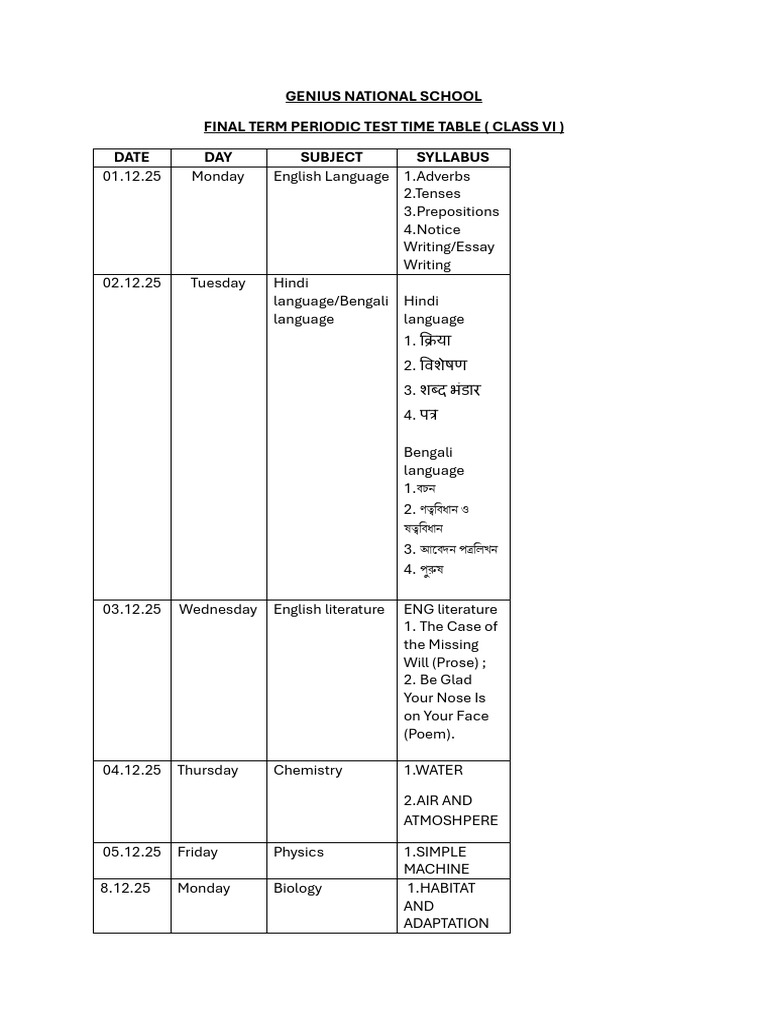 time table class 6 periodic corrected | PDF | Languages | Foreign ...