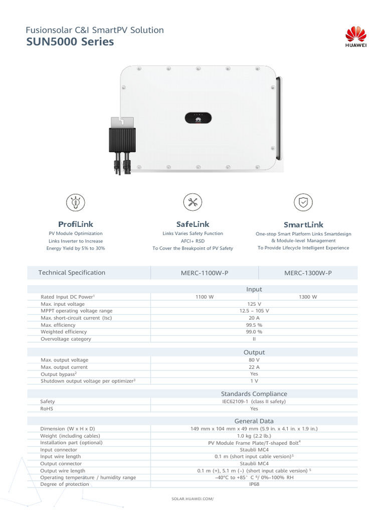 Huawei SUN5000 C&I SmartPV Specs | PDF | Solar Panel | Alternating Current