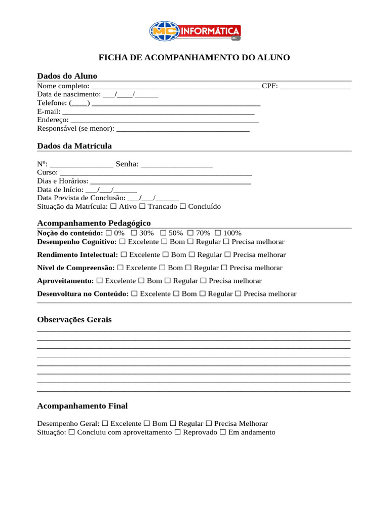 Ficha de Acompanhamento Do Aluno | PDF