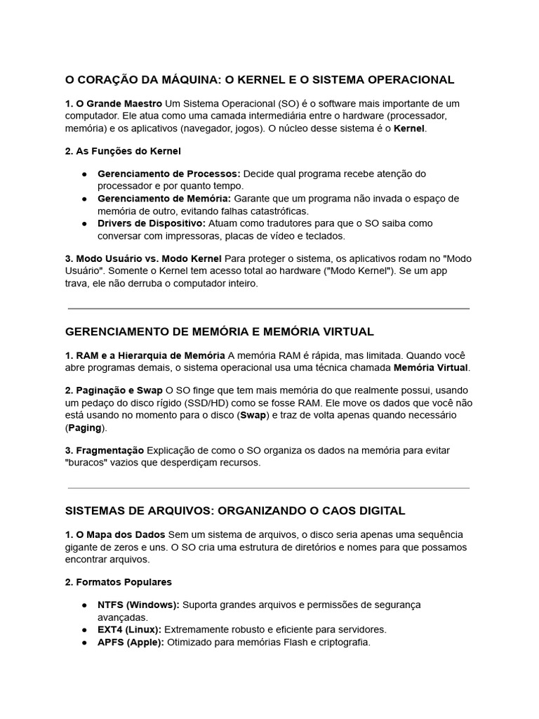 O CORAÇÃO DA MÁQUINA: O KERNEL E O SISTEMA OPERACIONAL | PDF | Kernel ...