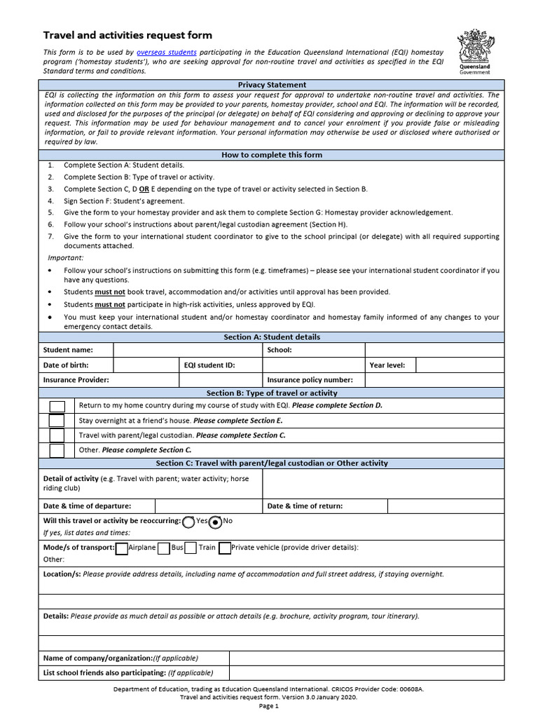 Travel and Activities Request Form | PDF