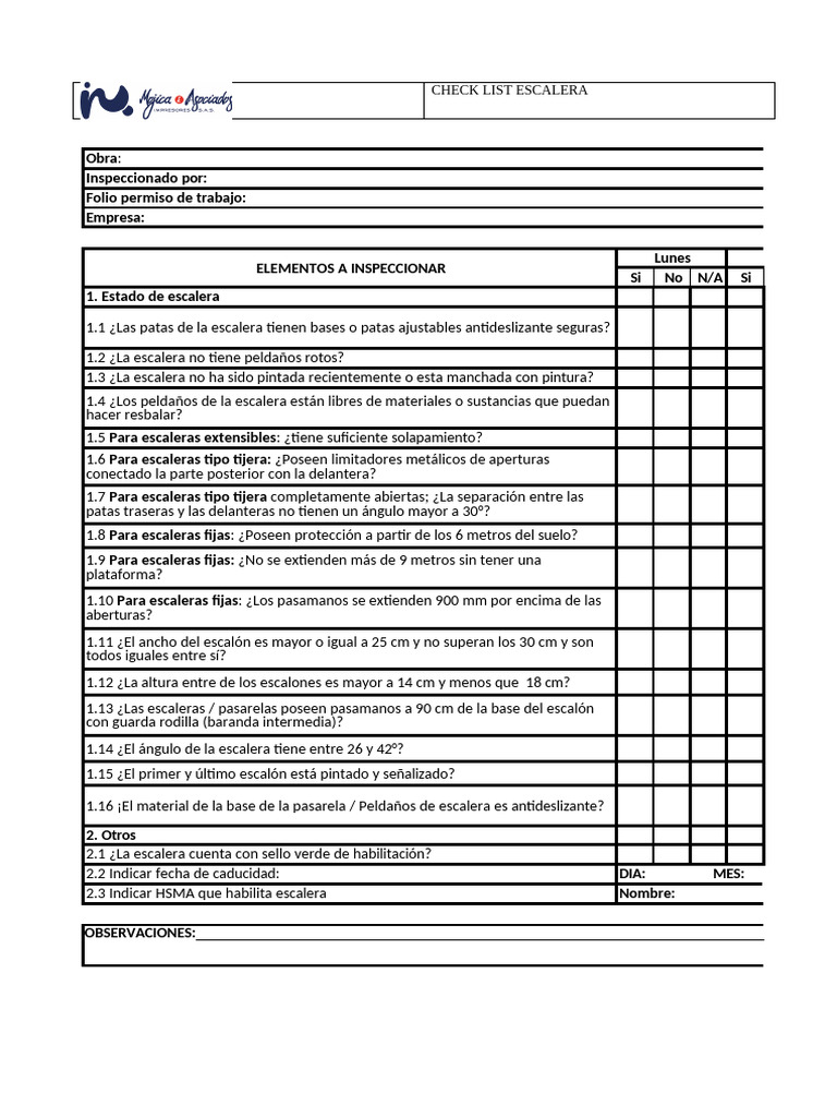 Checklist de Inspección de Escaleras | PDF | Escalera