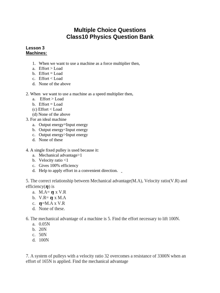 Physics MCQ's QB | PDF | Machines | Physics