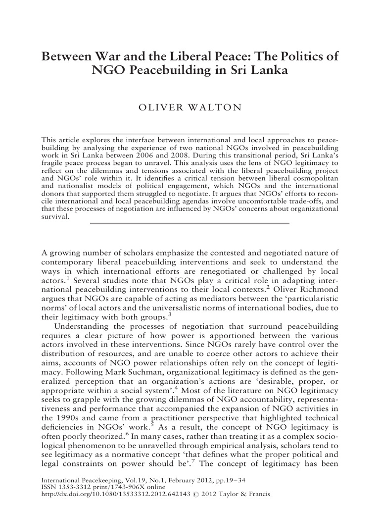 Between war and the liberal peace building | PDF | Peacebuilding | Non ...