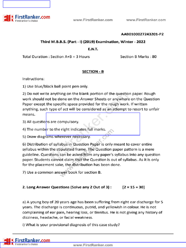 FR e.n.t. Question Paper (1) | PDF