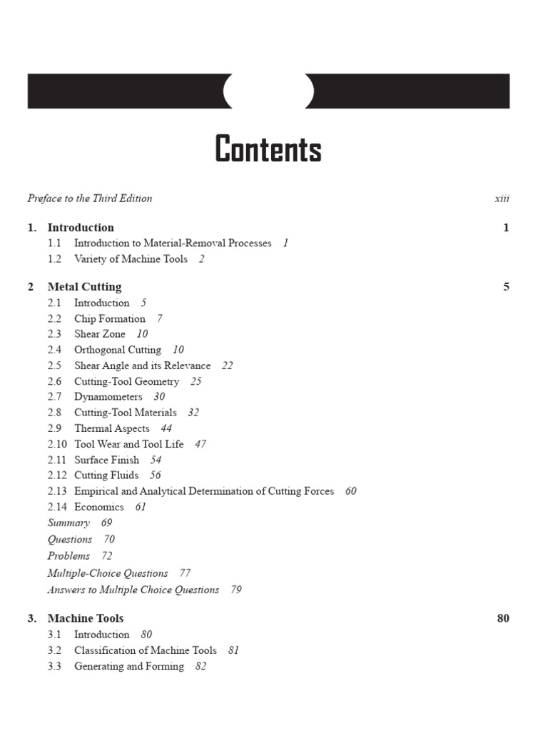 Detailed Table of Contents1 (1) | PDF | Machining | Machine Tool