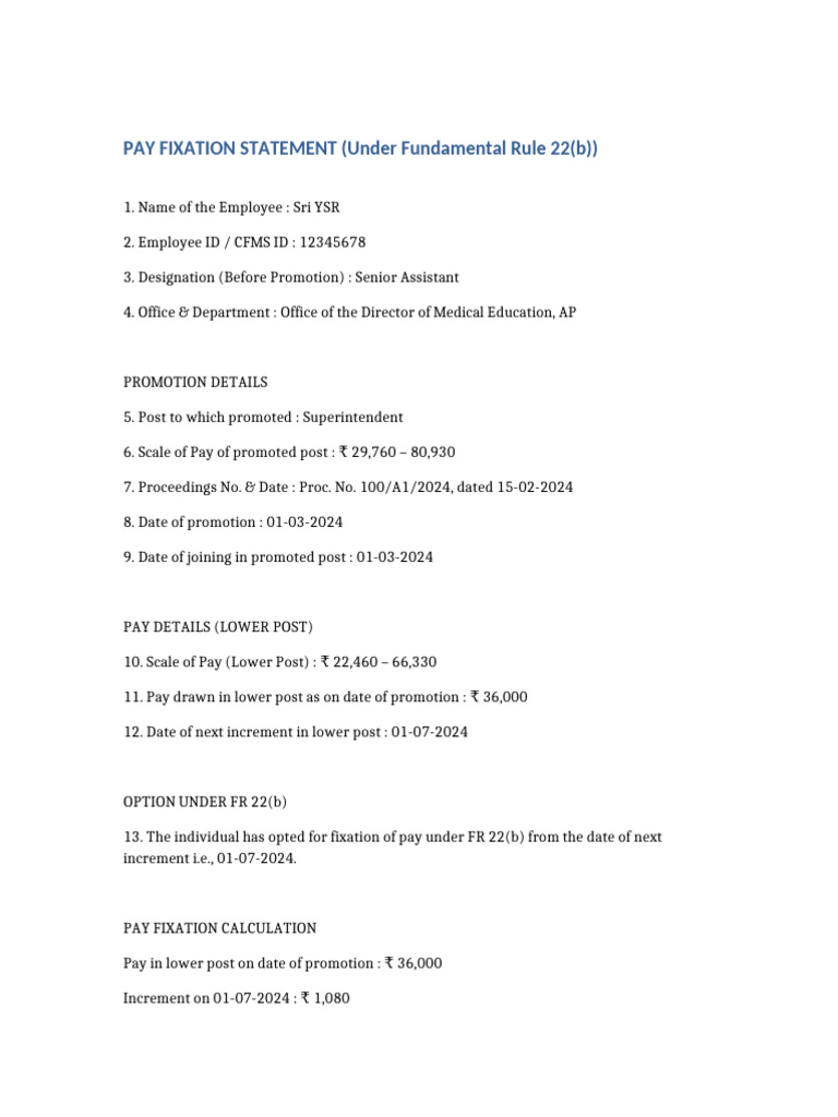 Pay Fixation FR 22b Sample | PDF