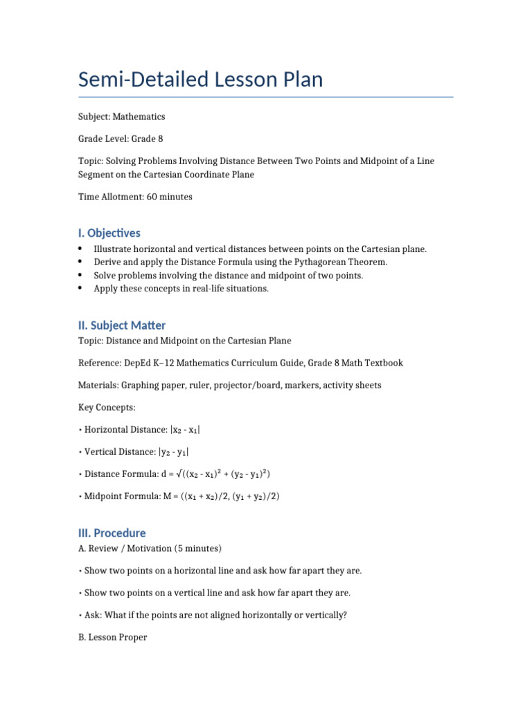 Lesson Plan Distance Midpoint | PDF