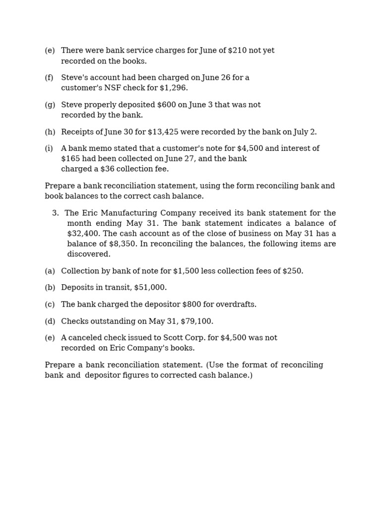 Bank Reconciliation Test Bank | PDF