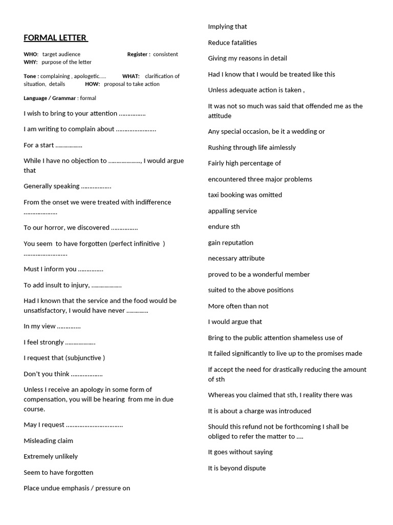 Formal Letter Vocabulary Bank | PDF | Linguistics