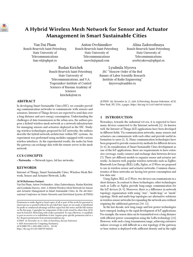 A Hybrid Wireless Mesh Network for Sensor and Actuator Management in ...