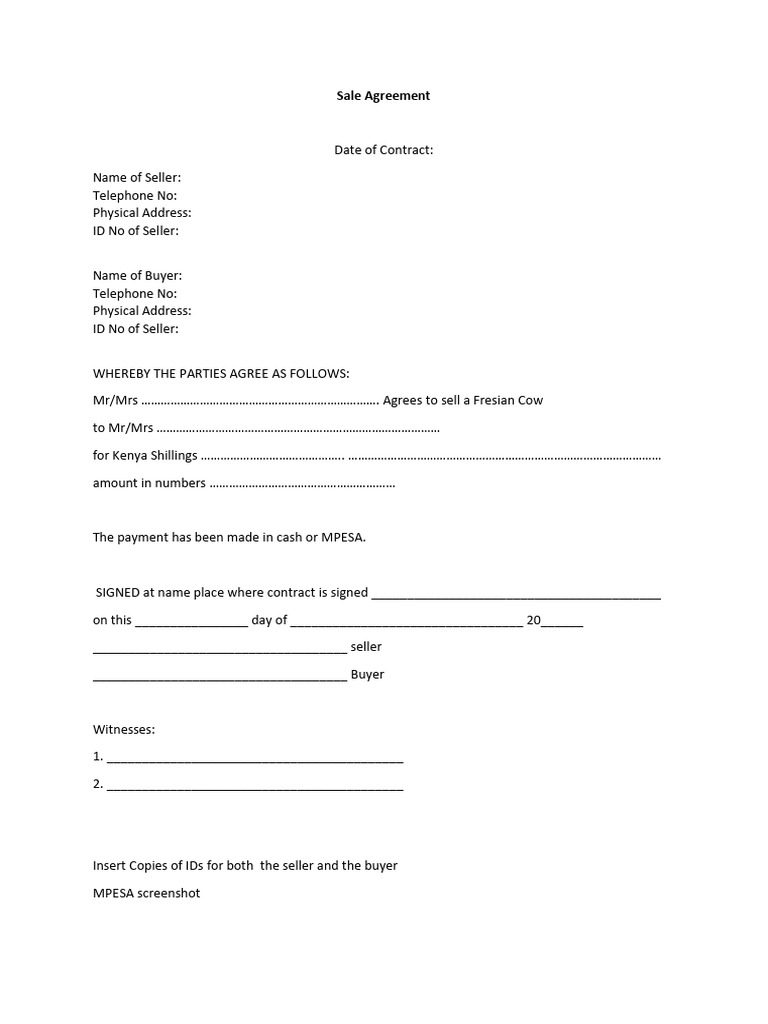 Sample Sale Agreement | PDF