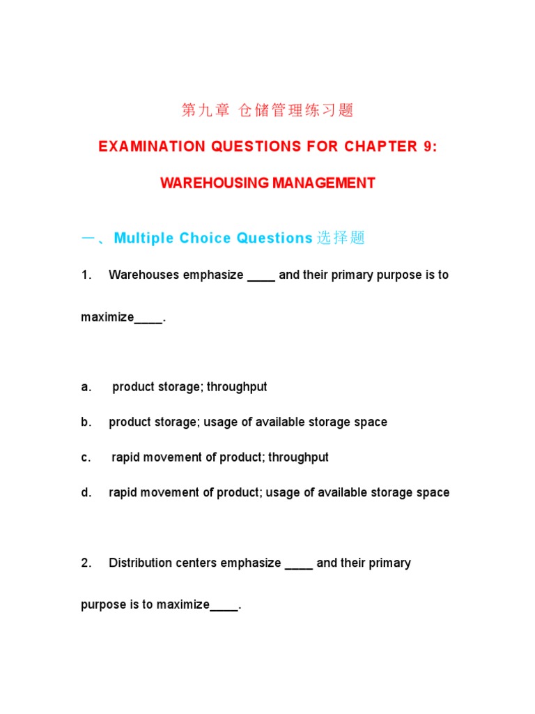 CHAPTER9Á Ï°Ìâ-WAREHOUSING MANAGEMENT | PDF | Warehouse | Forklift