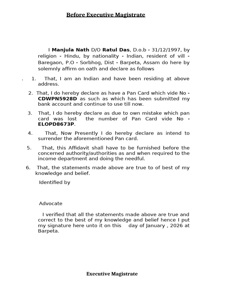 Affidavit for PAN and Domicile Verification | PDF | Affidavit ...