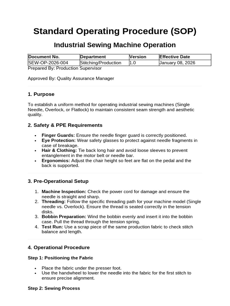 Industrial Sewing Machine SOP Guide | PDF | Sewing Machine | Sewing