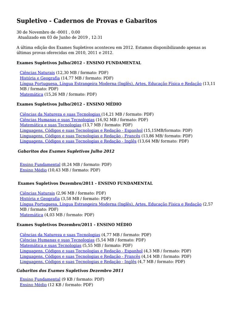 Provas e Gabaritos Supletivo 2012 | PDF | Science | Linguística