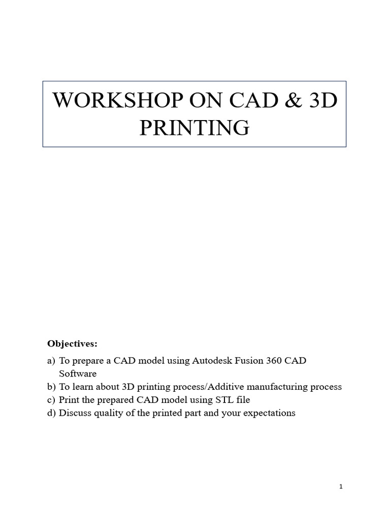CAD & 3D Printing Workshop- Worksheet | PDF | 3 D Printing | Secondary ...