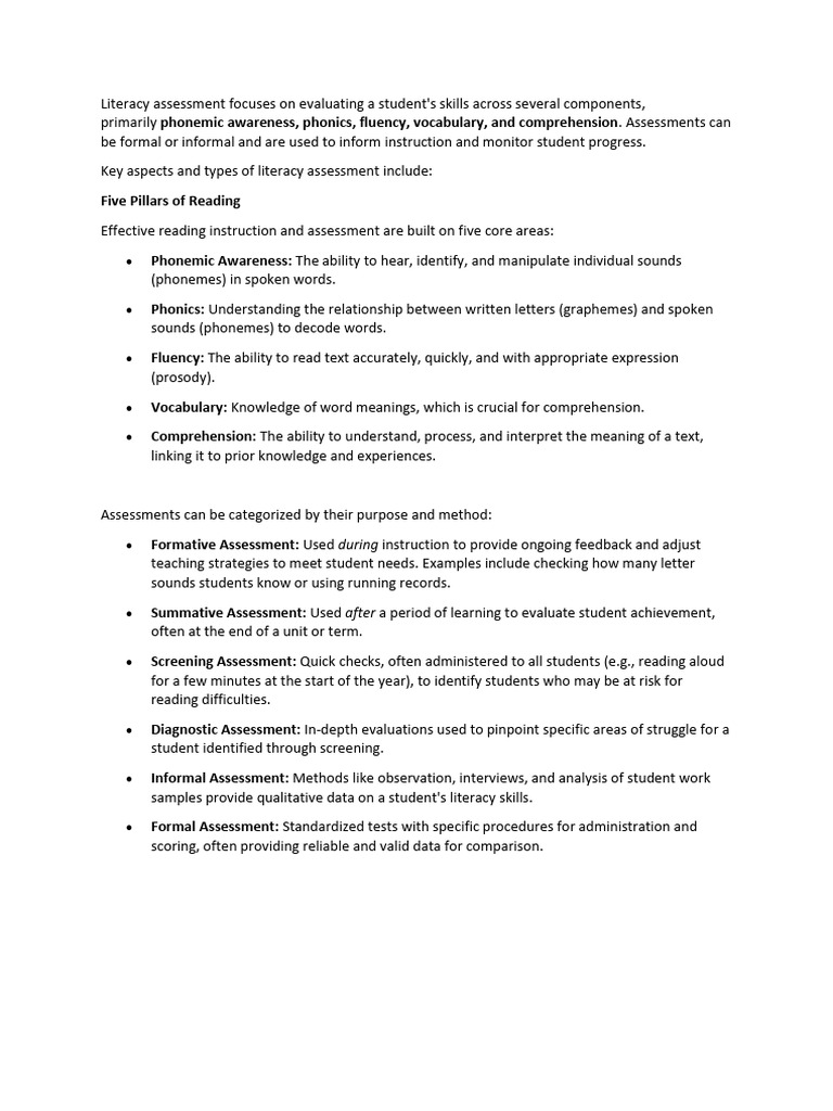 Literacy Assessment Focuses on Evaluating a Student | PDF