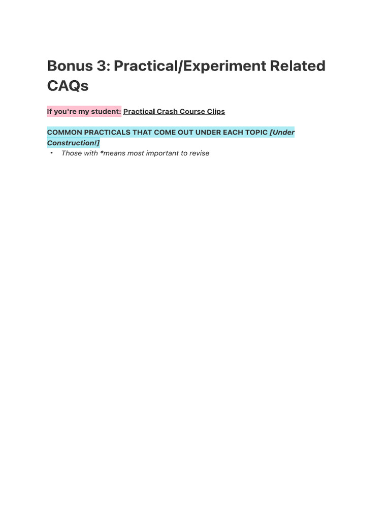 Common Practicals For Each Topic | PDF