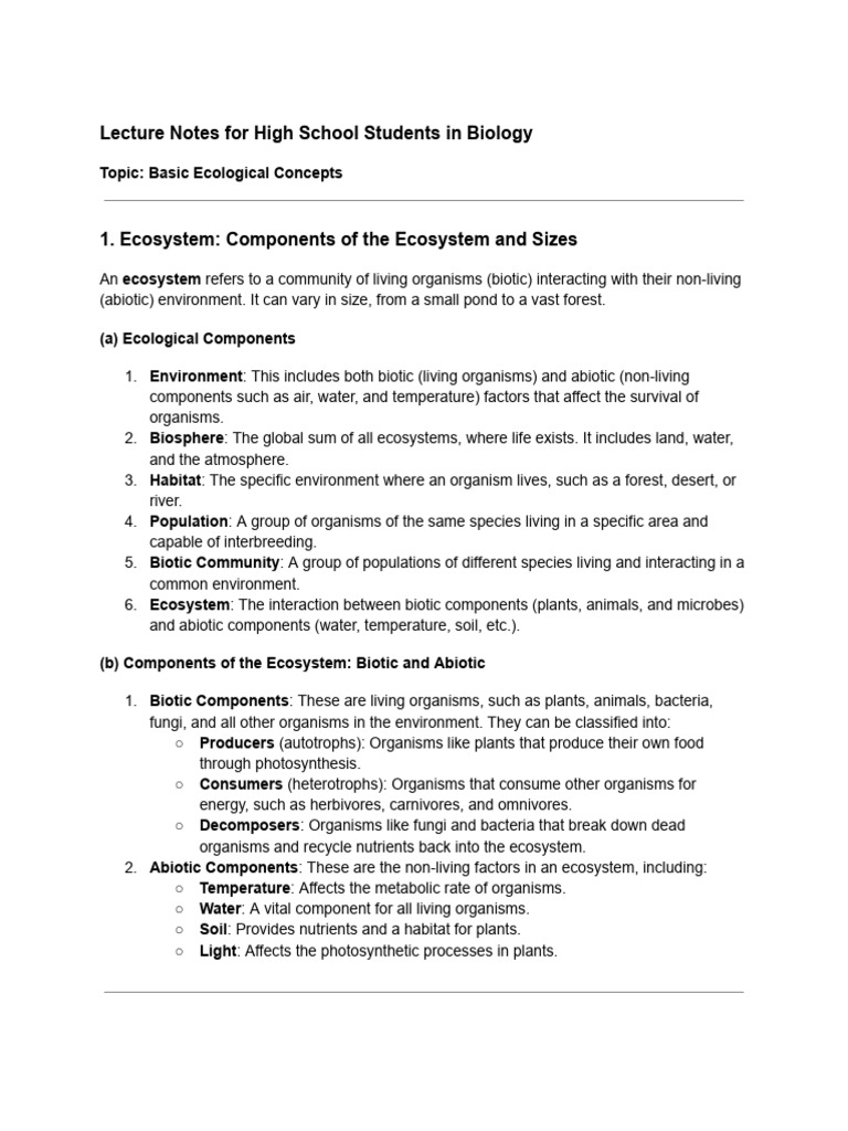 Lecture Notes for High School Students in Biology | PDF | Ecosystem ...