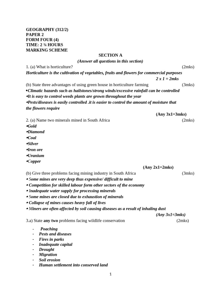 Geography f4 Pp2 Ms | PDF | Mining | Pastoralism