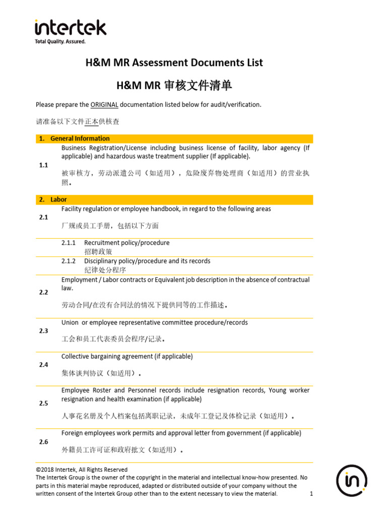 H&M MR Audit Document Checklist | PDF | Employment | Environmental ...