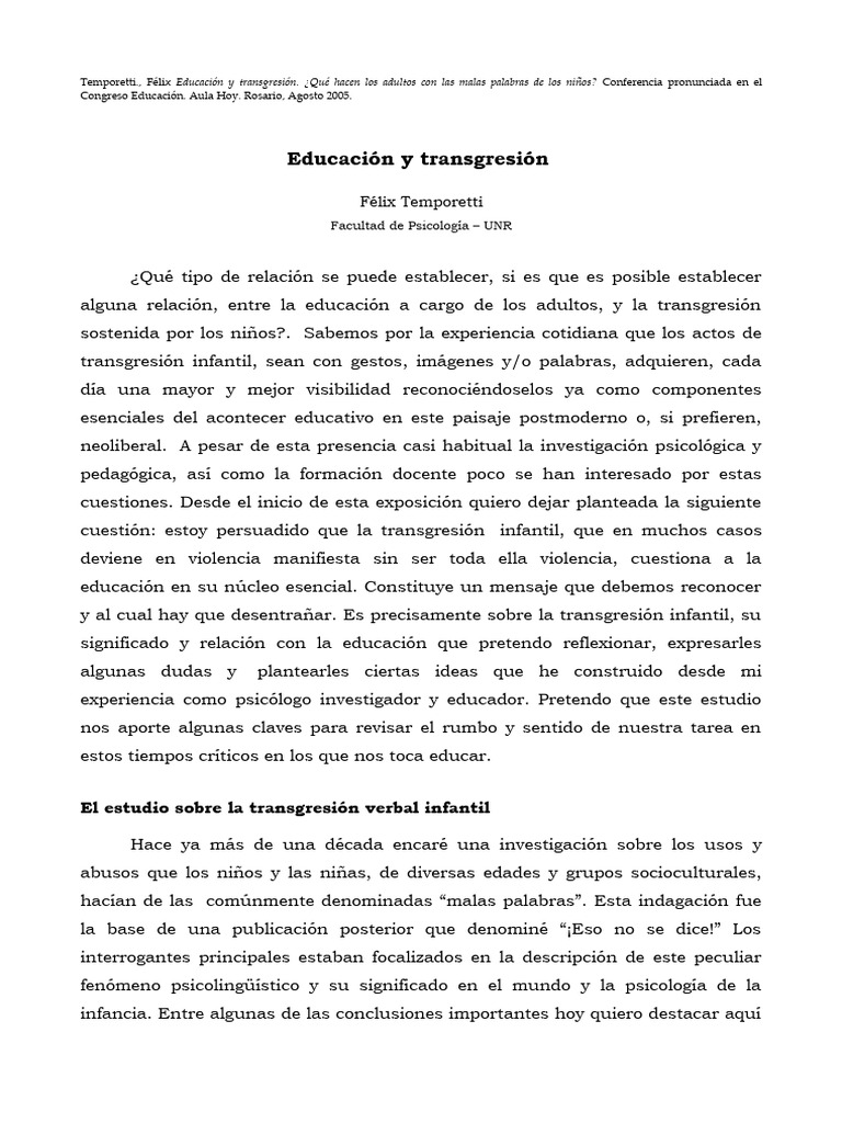 Educación y transgresión infantil | PDF | Blasfemia | Aprendizaje