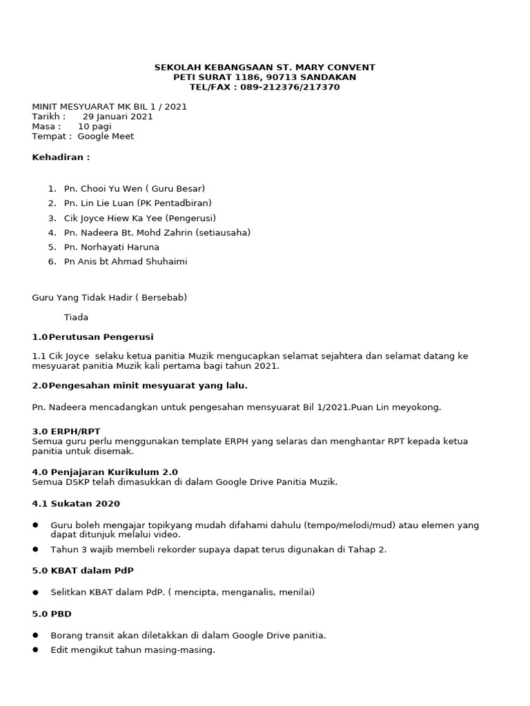 Minit Mesyuarat MK Bil 1 | PDF