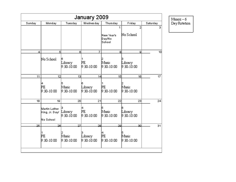 January 2009 School Schedule | PDF