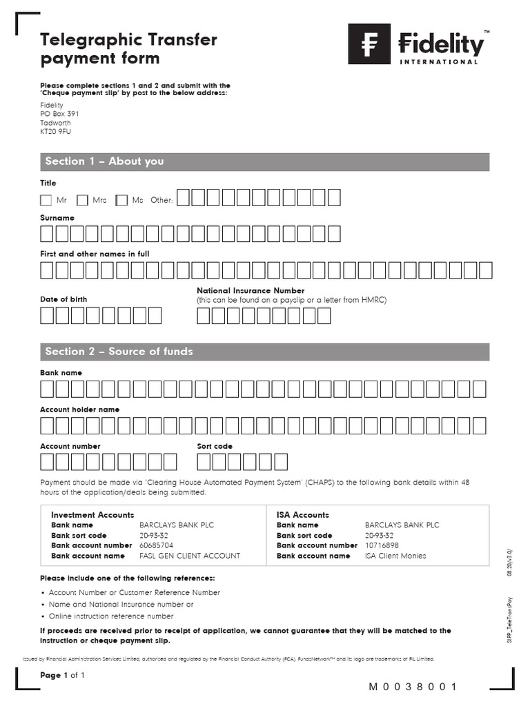 Telegraphic Transfer Payment Form | PDF | Cheque | Banking Technology