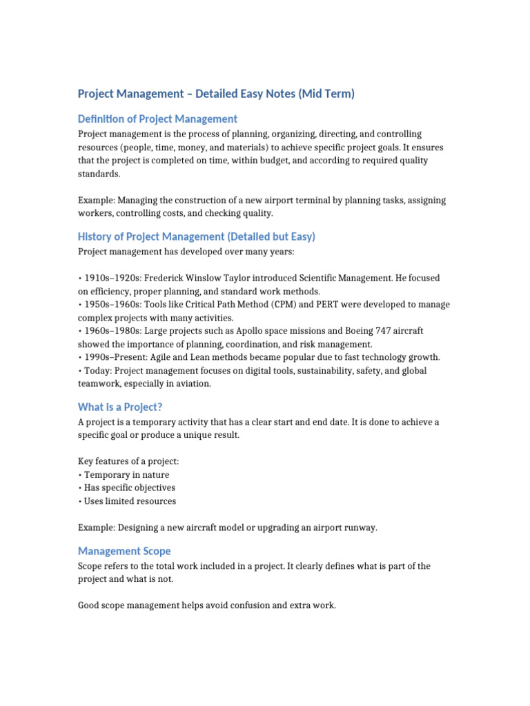 Project Management Detailed Easy Notes | PDF | Project Management ...