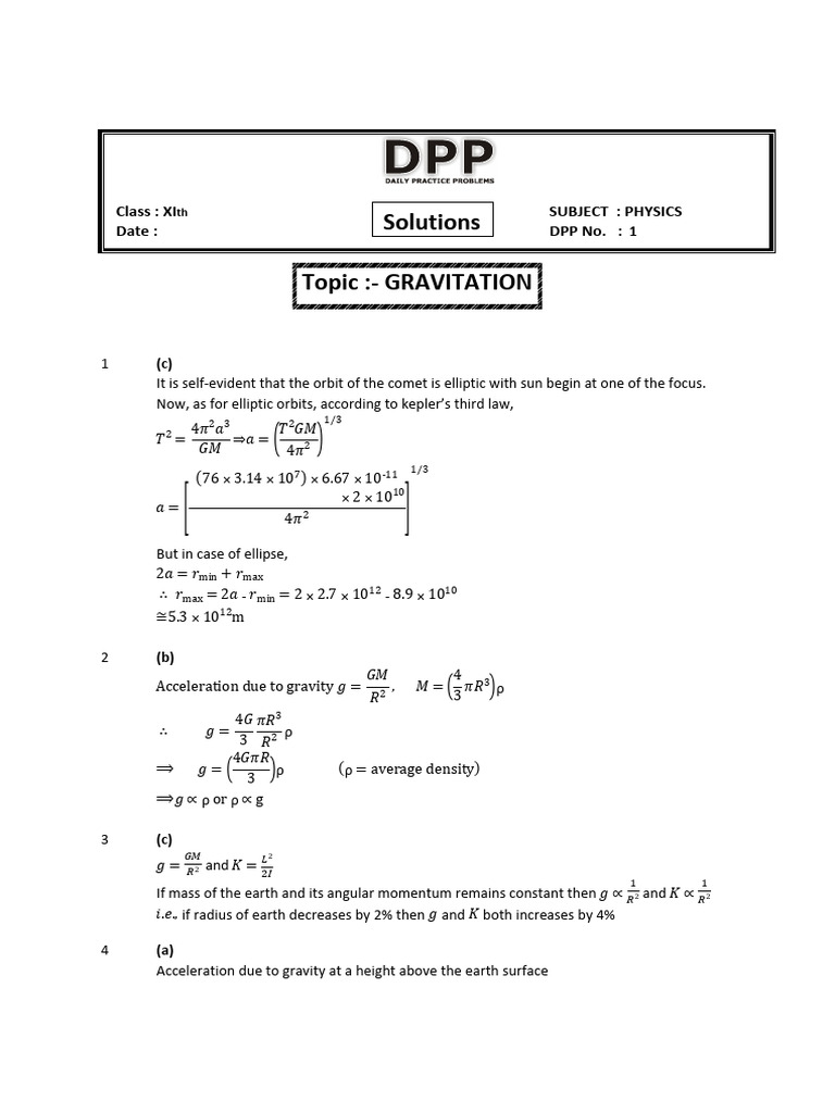 Dpp 1 Solution | PDF | Orbit | Earth