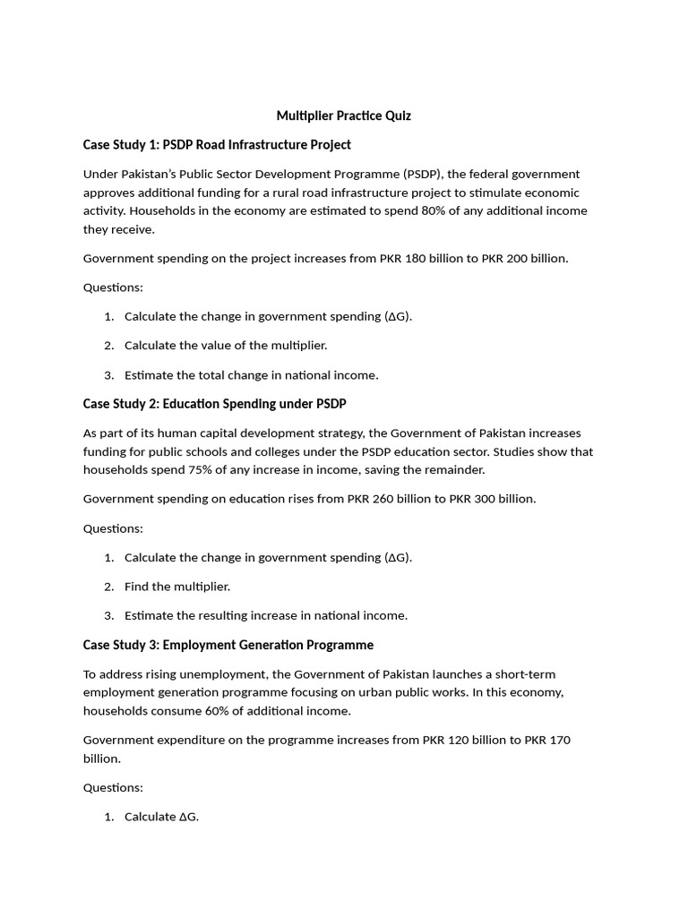 Multiplier Practice Quiz | PDF | Fiscal Multiplier | Government Spending