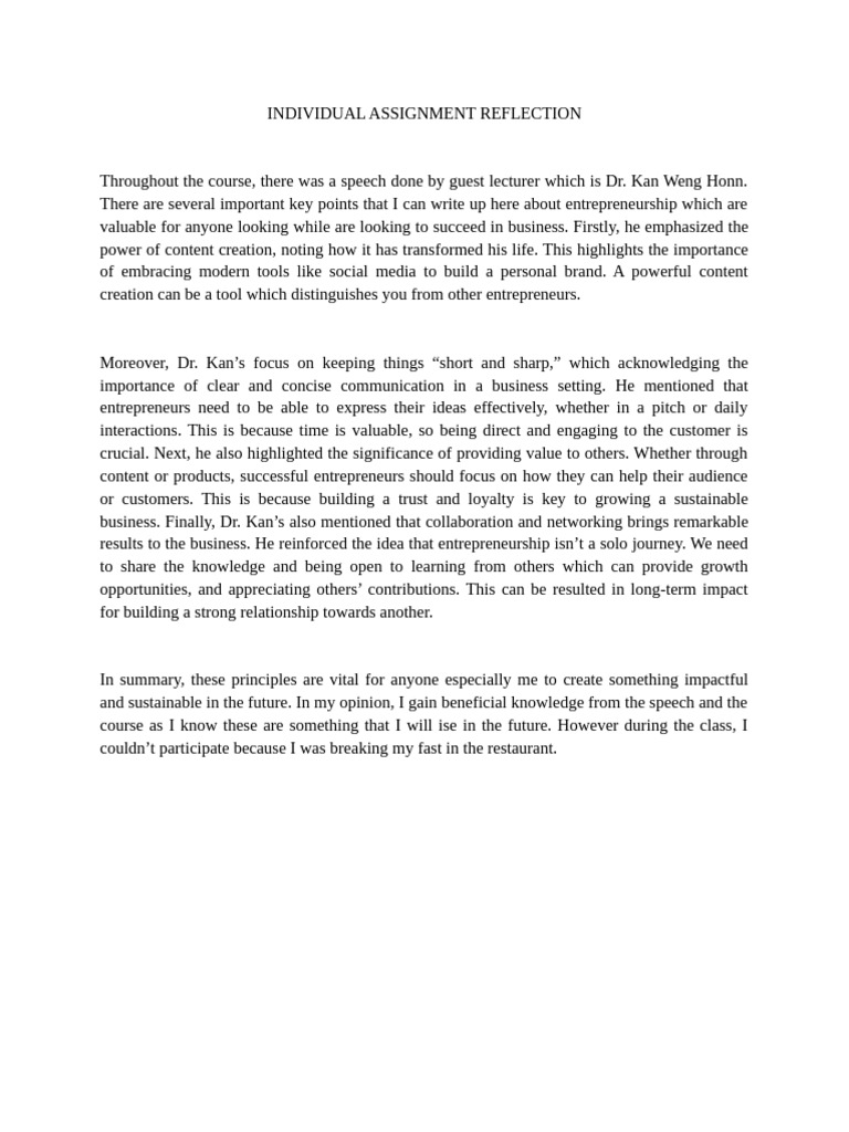 Individual Assignment Reflection | PDF